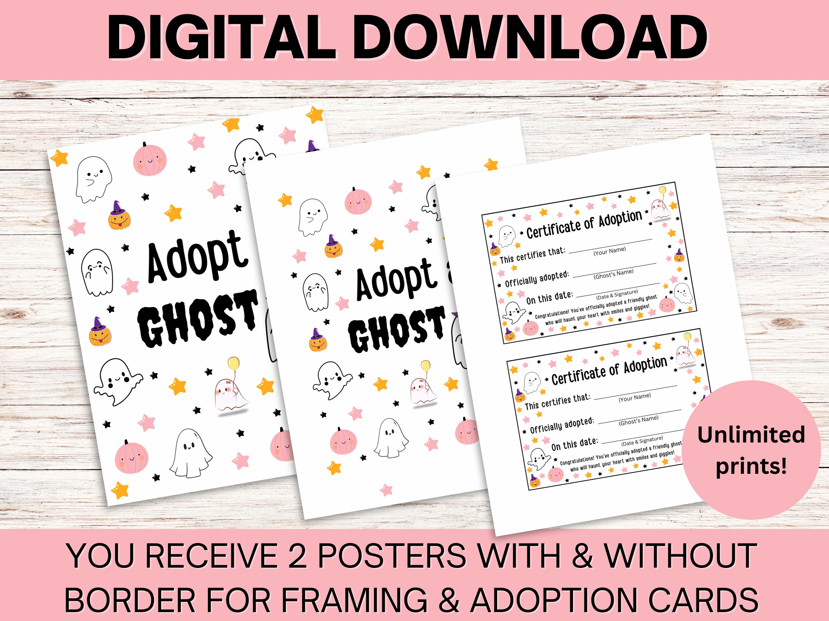 Adopt a Ghost Halloween Printable Sign and Adoption Card Set for Kids ...