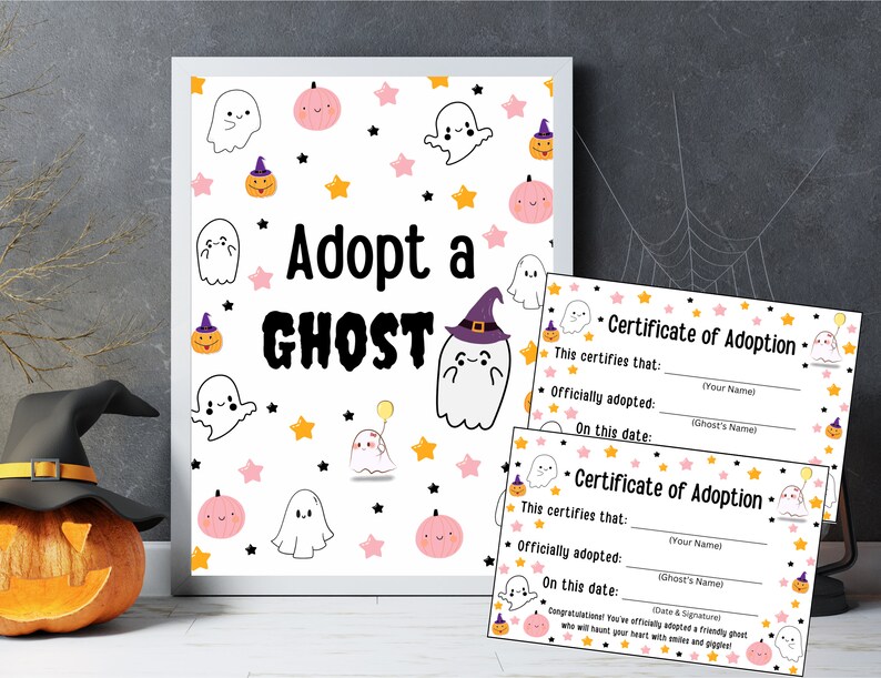 Adopt a Ghost Halloween Printable Sign and Adoption Card Set for Kids ...