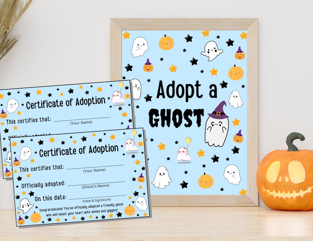 Adopt a Ghost Halloween Printable Sign and Adoption Card Set - Etsy