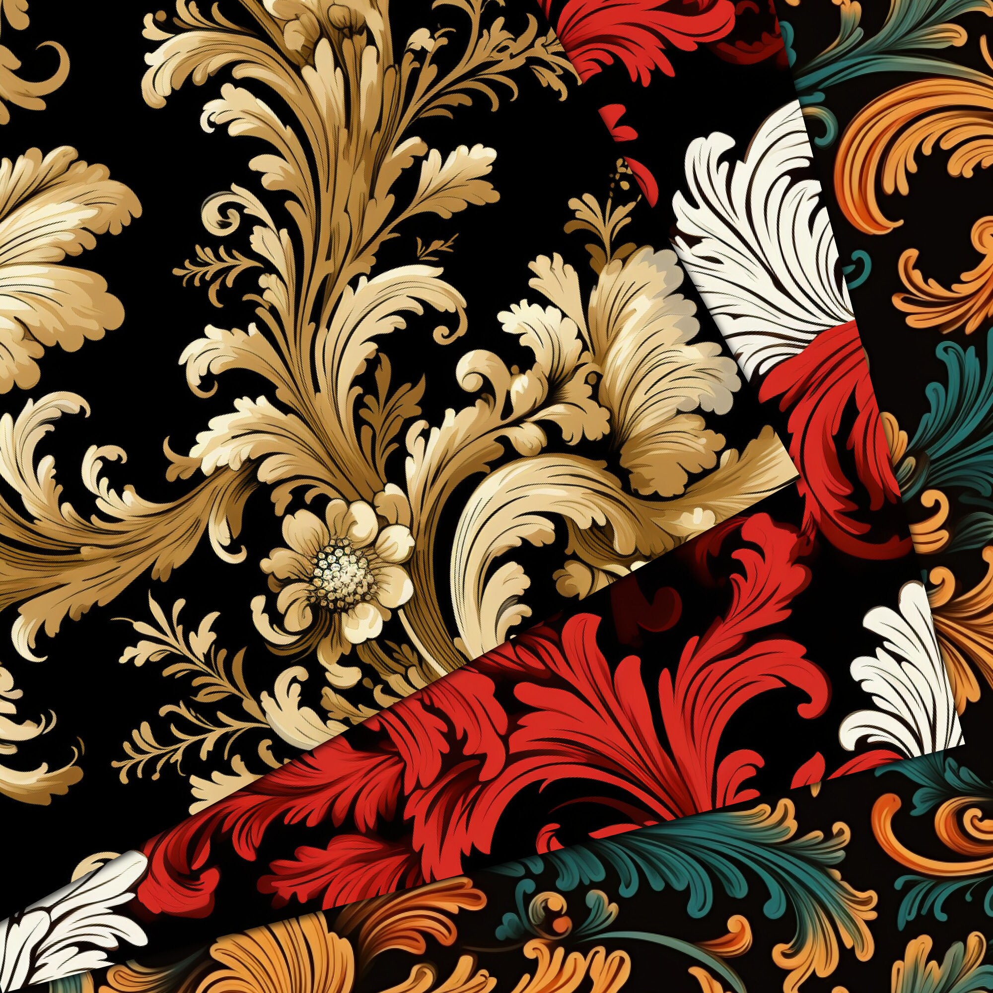 Baroque Wall Art Digital Paper Set: 20 Seamless Floral Patterns ...