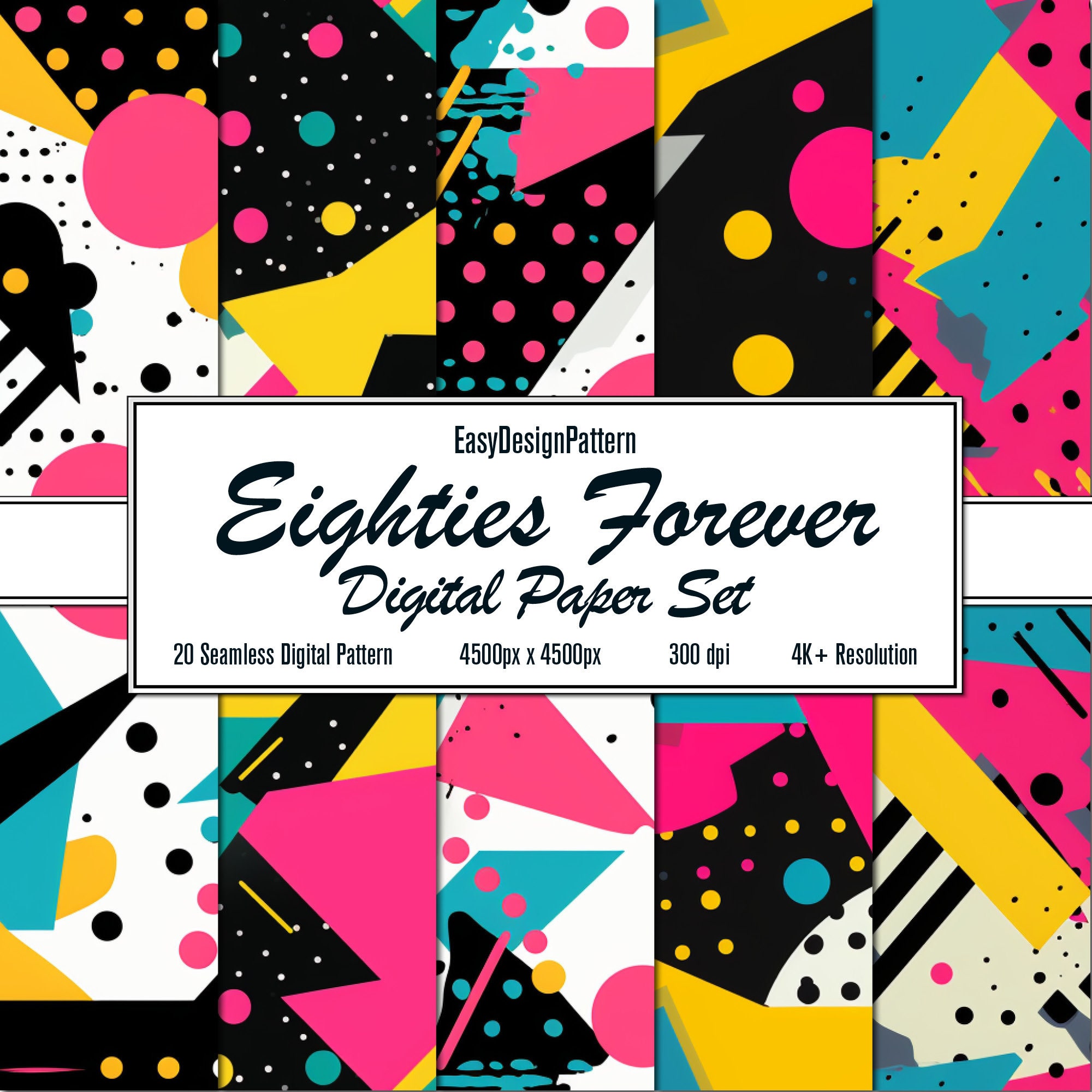 80s, Eighties Forever Digital Paper Set: 20 Vibrant Seamless Patterns ...