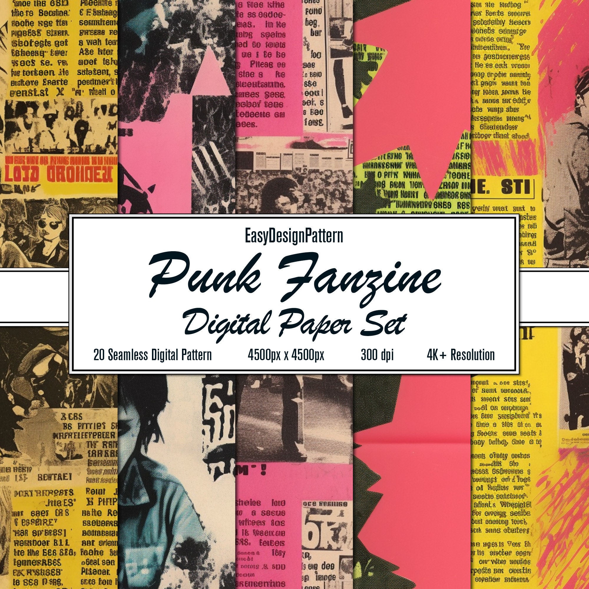 Punk Fanzine Digital Paper Set: 20 Seamless Patterns for Arts & Crafts ...
