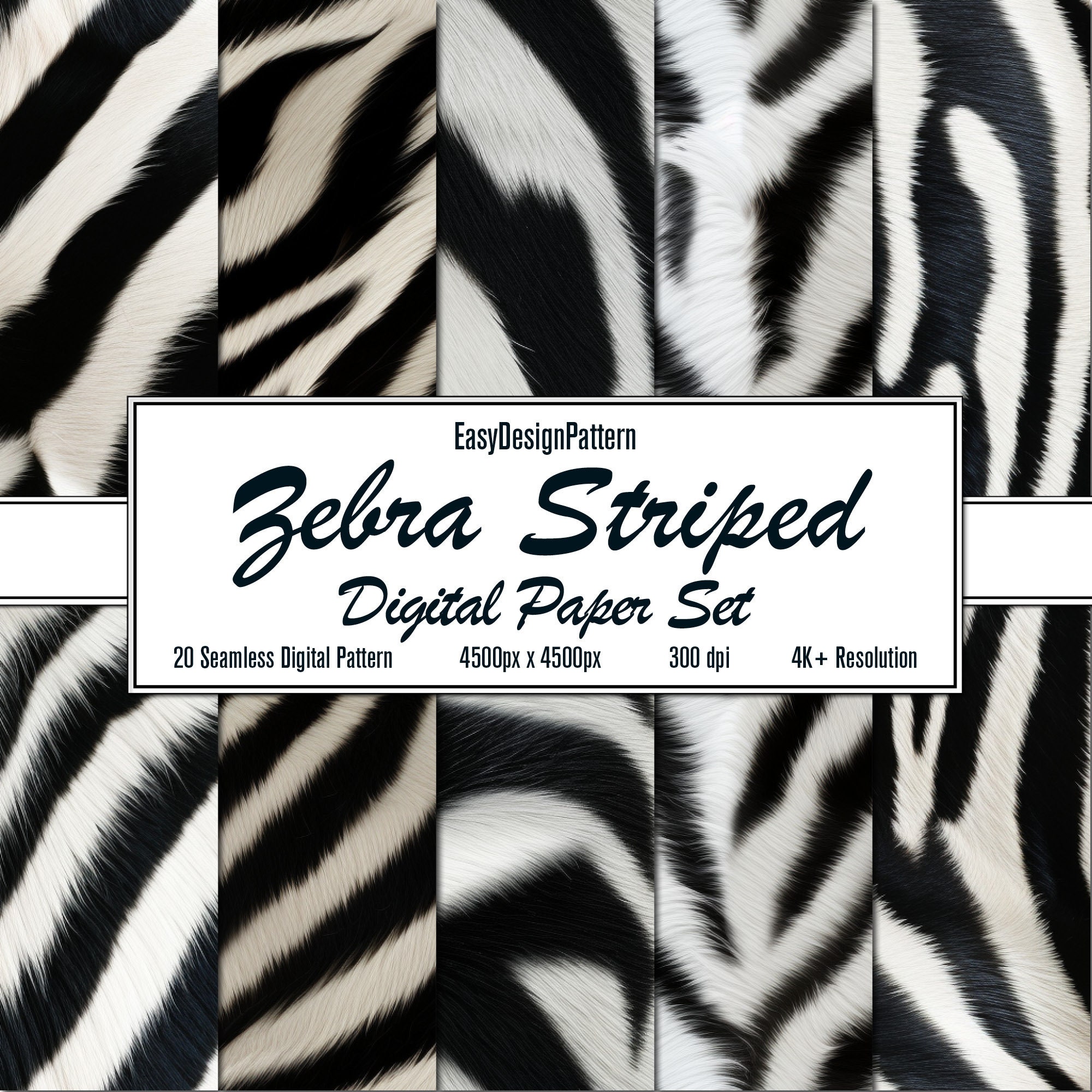 Zebra Striped Digital Paper Set: 20 Seamless Safari Patterns for Arts ...
