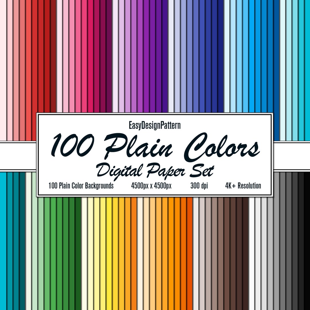 100 Plain Color Backgrounds Digital Paper Set: Hundred Vibrant Color ...