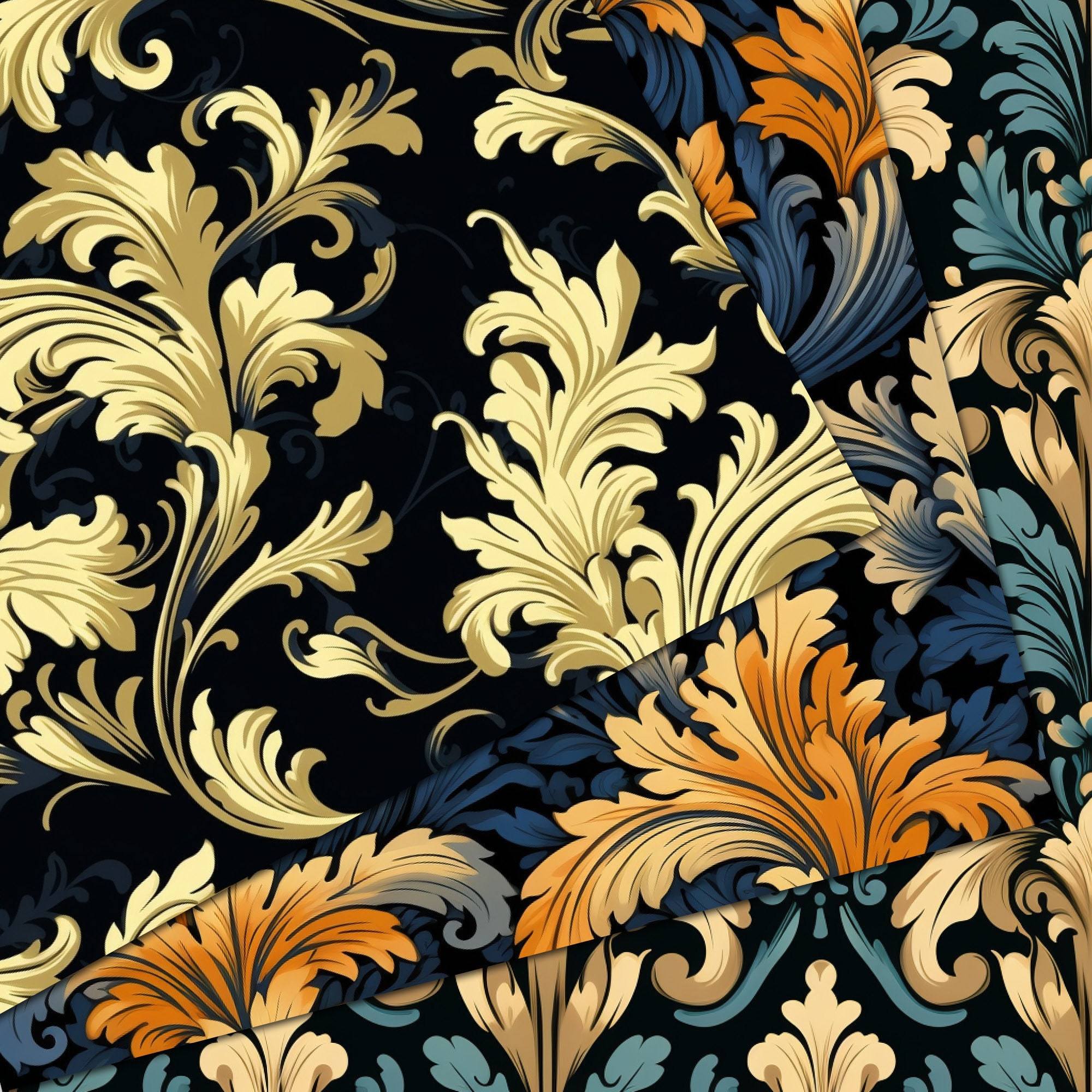 Baroque Wall Art Digital Paper Set: 20 Seamless Floral Patterns ...