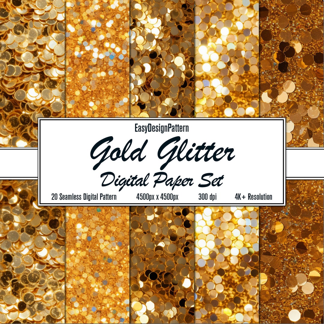 Gold Glitter Digital Paper Set: 20 Seamless Patterns for Arts & Crafts ...