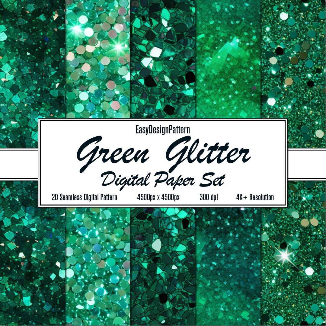 Green Glitter Digital Paper Set: 20 Shiny Seamless Patterns for Arts ...