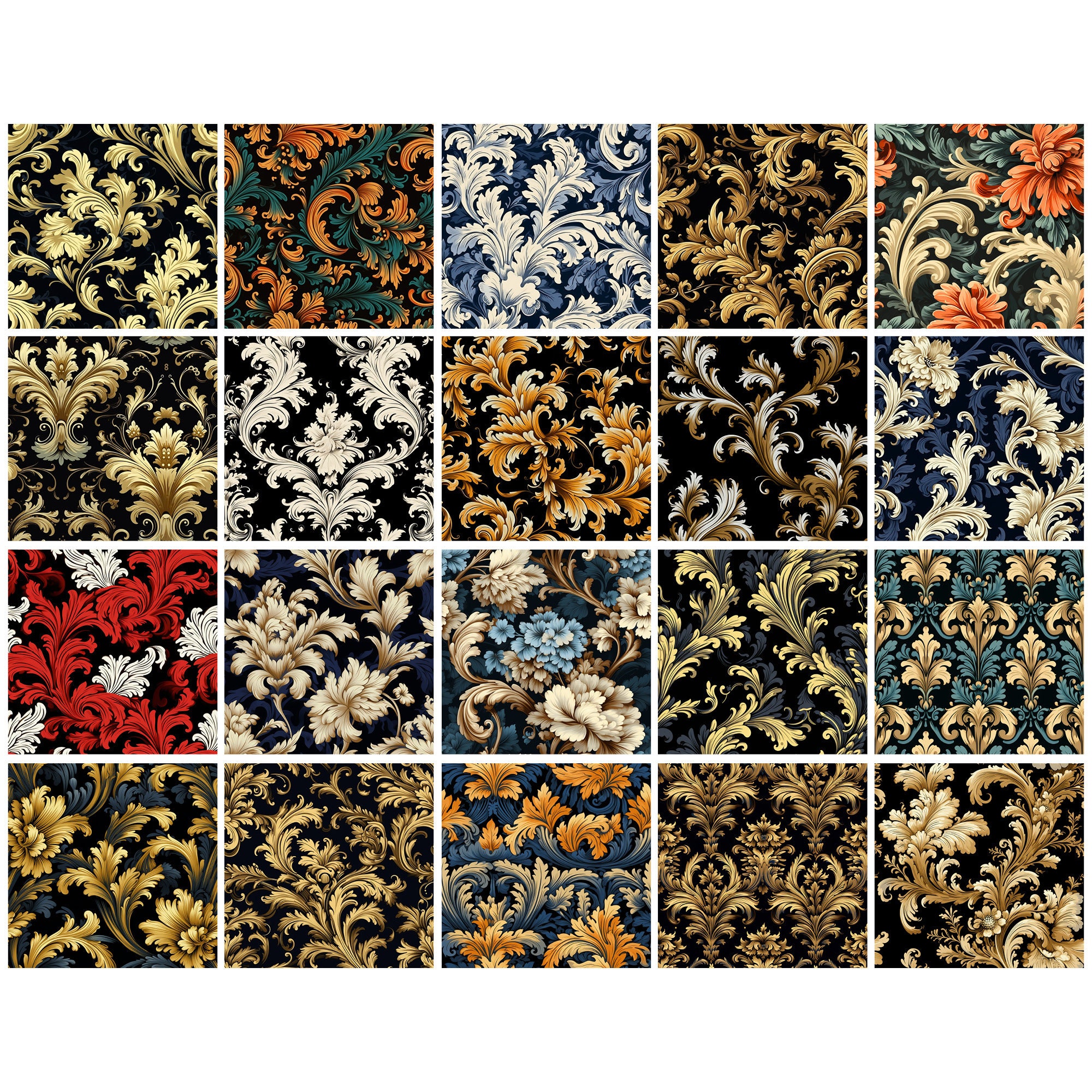 Baroque Wall Art Digital Paper Set: 20 Seamless Floral Patterns ...