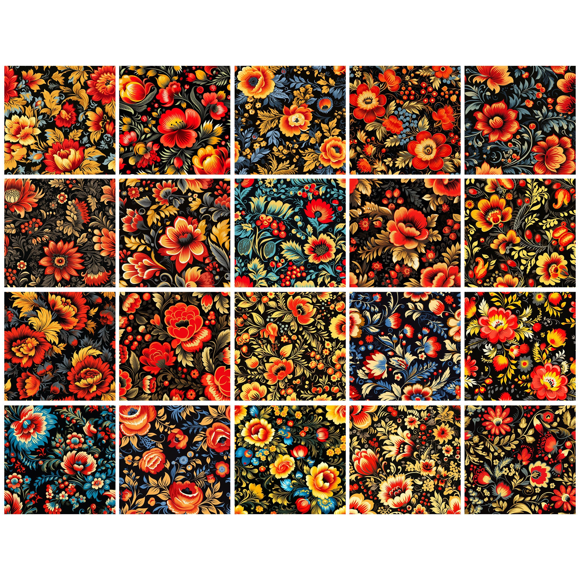 Russian Khokhloma Digital Paper Set: 20 Seamless Patterns for Arts ...