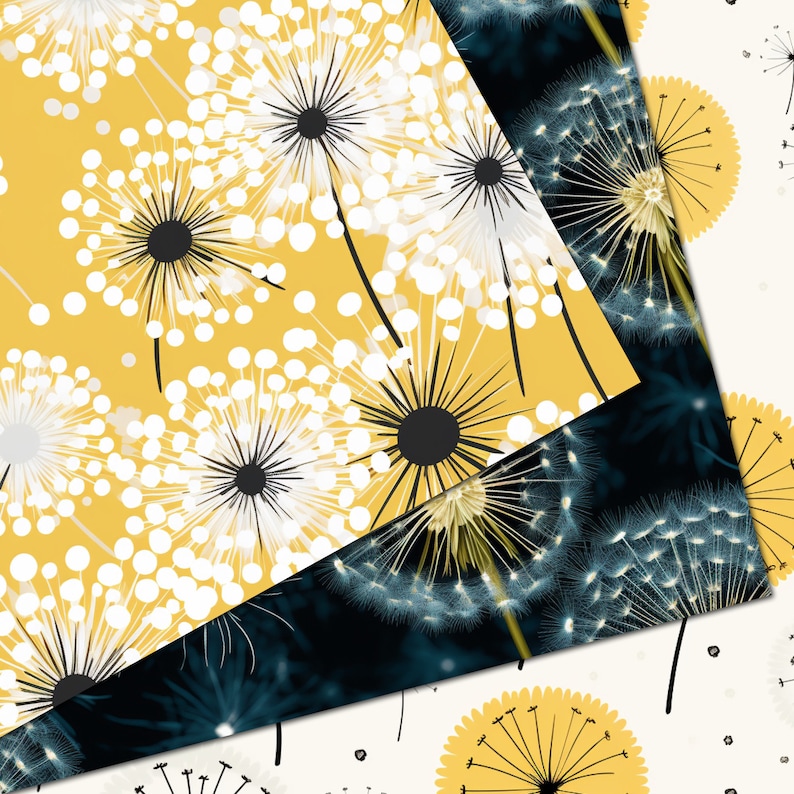 Dandelion Illustration Digital Paper Set: 20 Seamless Patterns ...