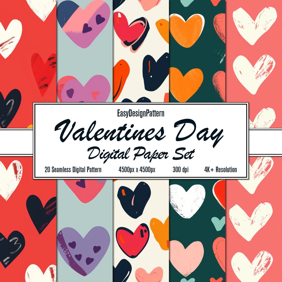 Valentines Day Digital Paper Set: 20 Seamless Patterns for Arts ...