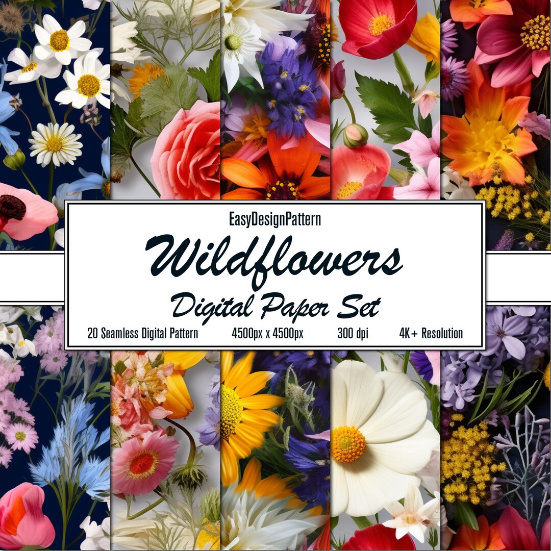 Wildflowers Digital Paper Set: 20 Seamless Patterns for Arts & Crafts ...