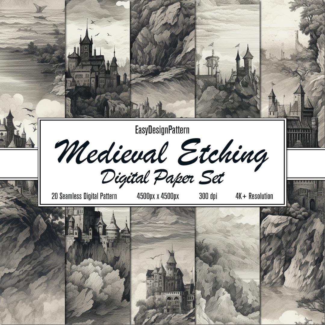Medieval Etching Digital Paper Set: 20 Seamless Patterns for - Etsy