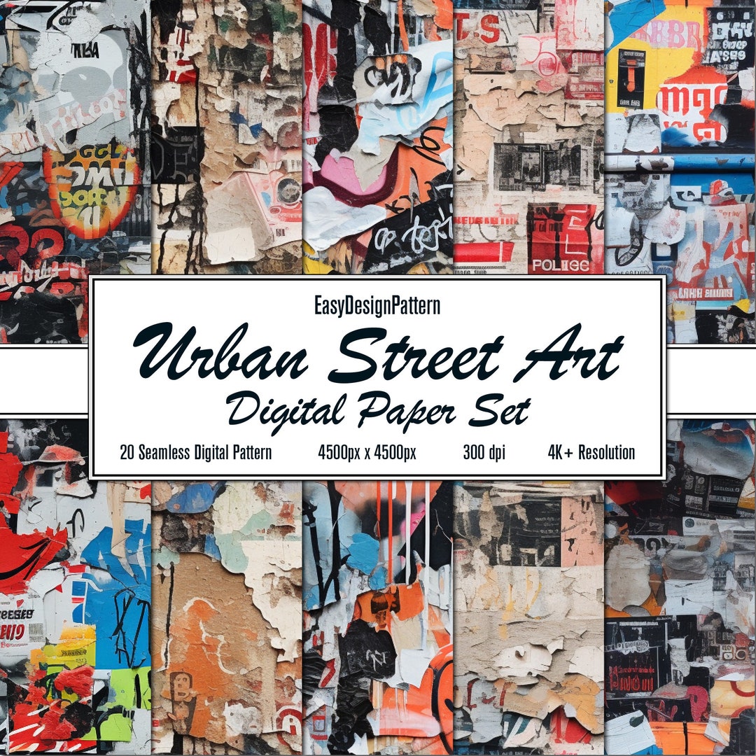 Urban Street Art Canvas Digital Paper Set: 20 Printable Graffiti ...