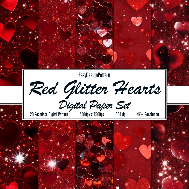 Red Glitter Hearts - Etsy