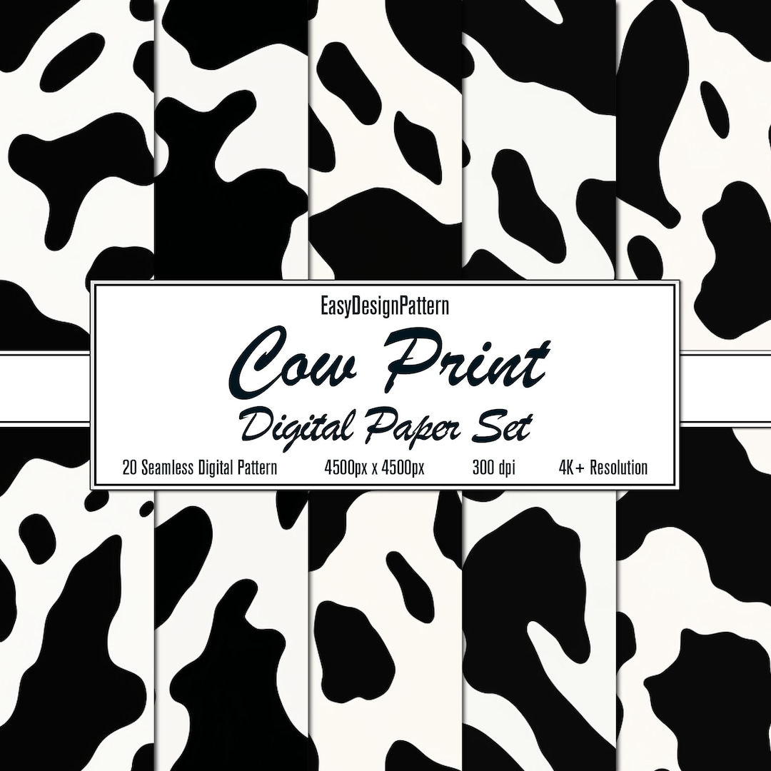 Cow Print Digital Paper Set: 20 Seamless Cow Patterns for Arts & Crafts ...