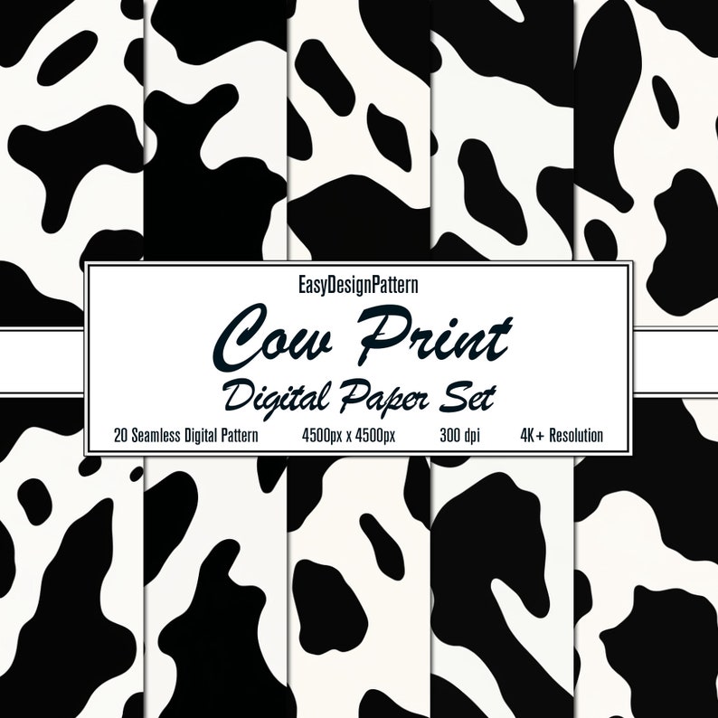 Cow Print Digital Paper Set: 20 Seamless Cow Patterns for Arts & Crafts ...