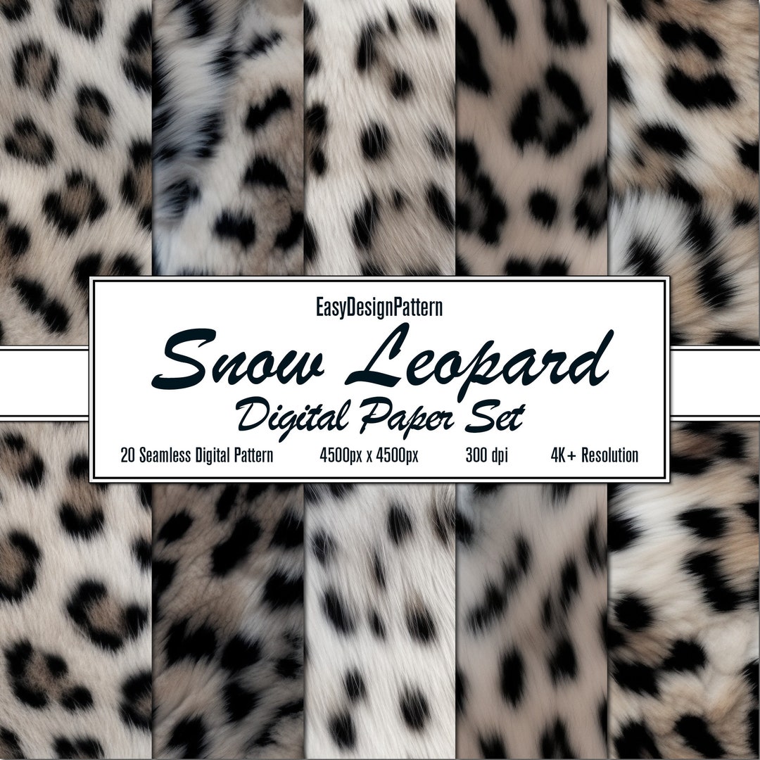 Snow Leopard Digital Paper Set: 20 Seamless Patterns for Arts & Crafts ...
