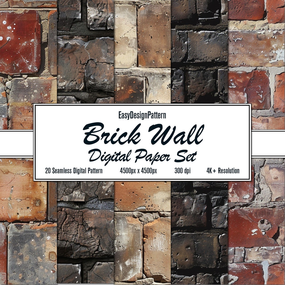 Brick Wall Digital Paper Set: 20 Seamless Patterns for Arts & Crafts ...