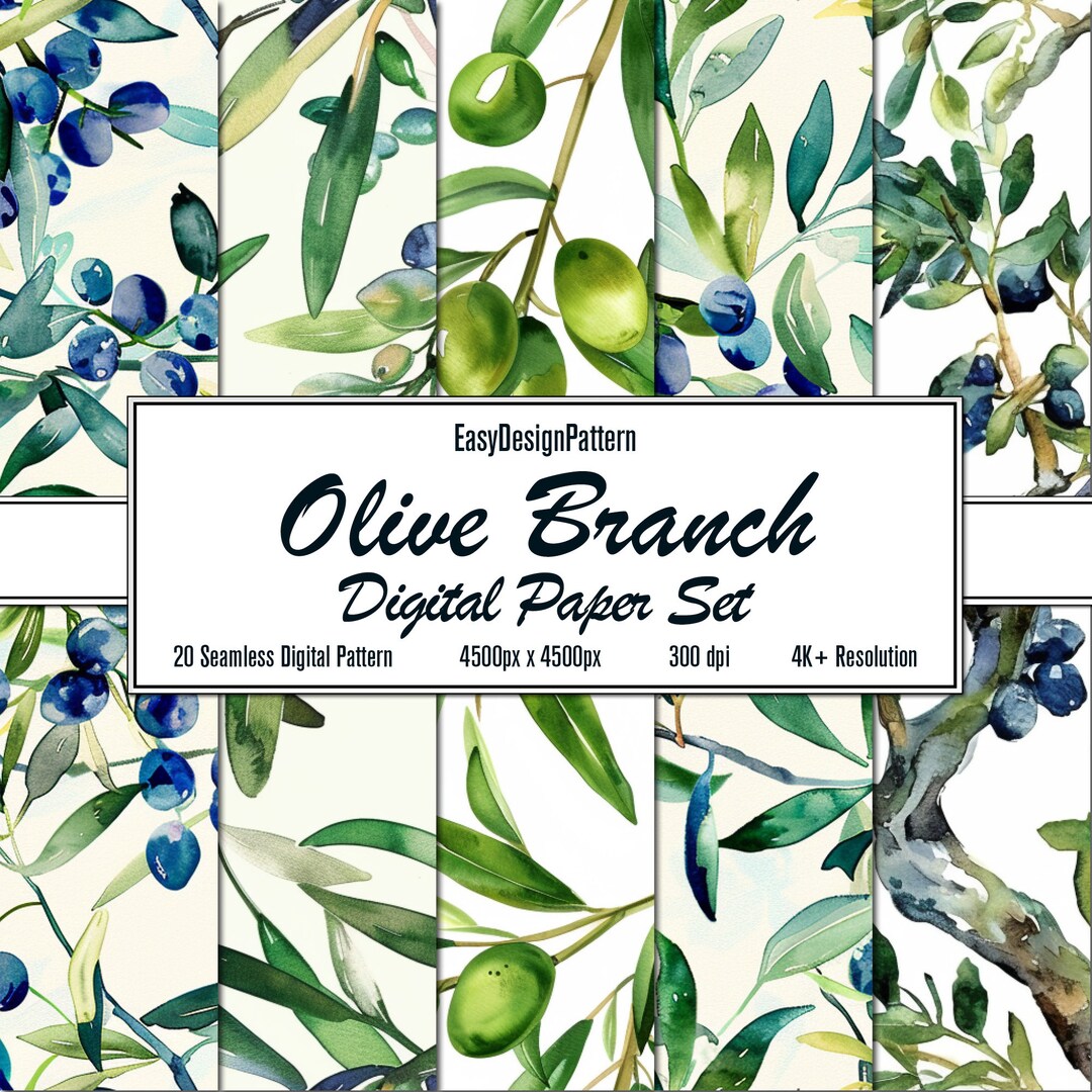 Olive Branch Digital Paper Set: 20 Seamless Patterns for Arts & Crafts ...