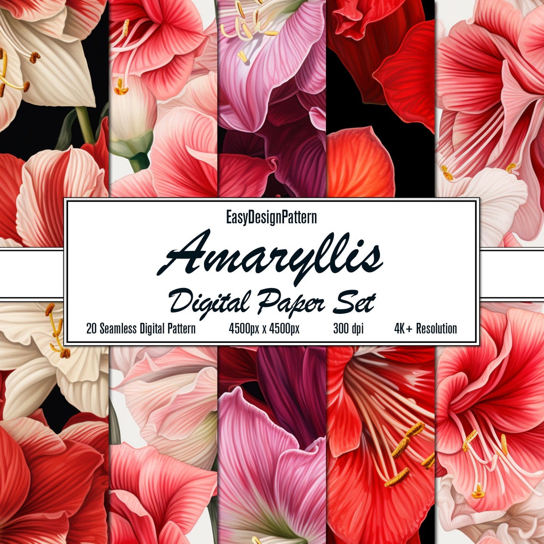 Amaryllis Digital Paper Set: 20 Seamless Patterns for Arts & Crafts ...