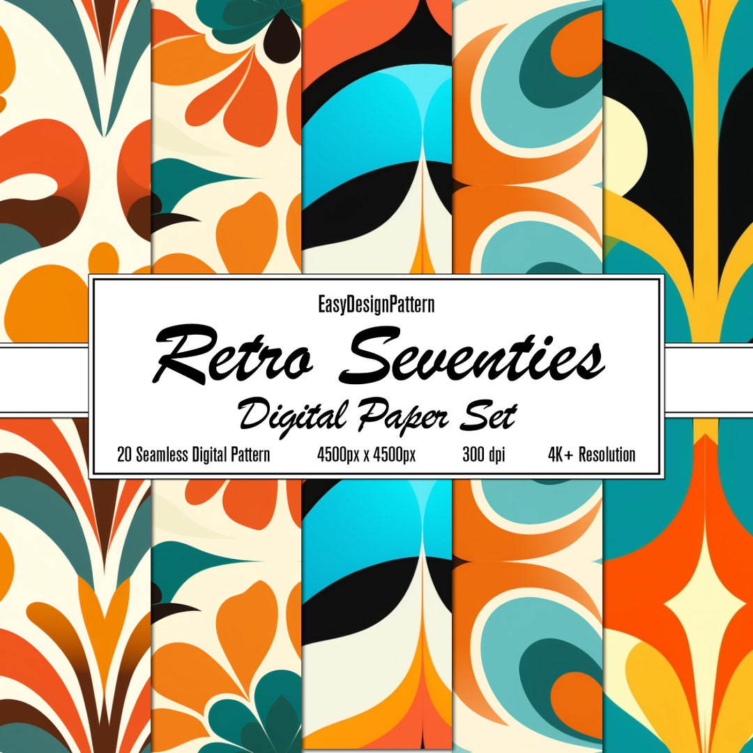 Retro 70s Digital Paper Set: 20 Seamless Retro Patterns for Arts ...