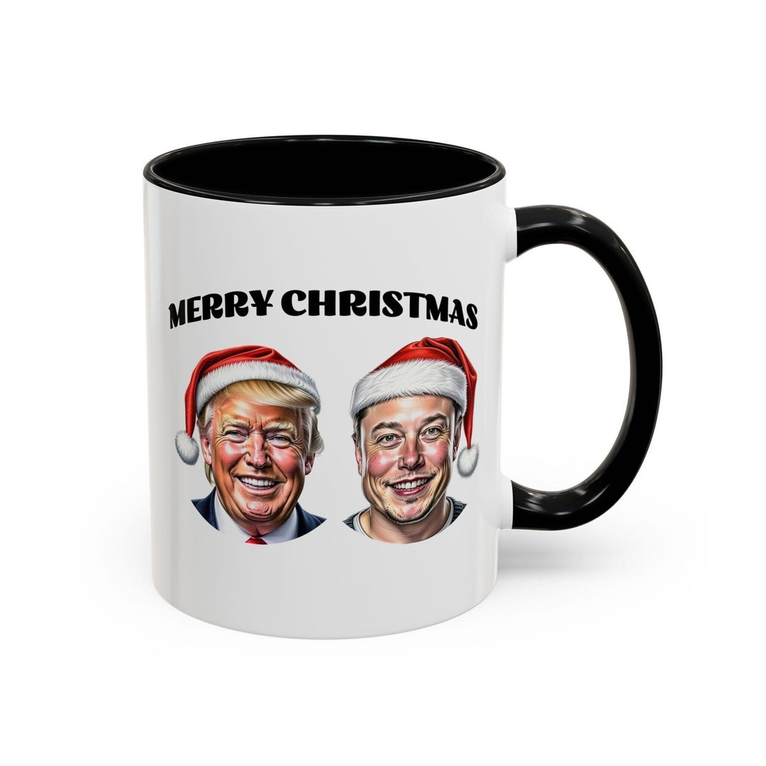 Donald Trump & Elon Musk Merry Christmas Accent Coffee Mug (11, 15oz ...