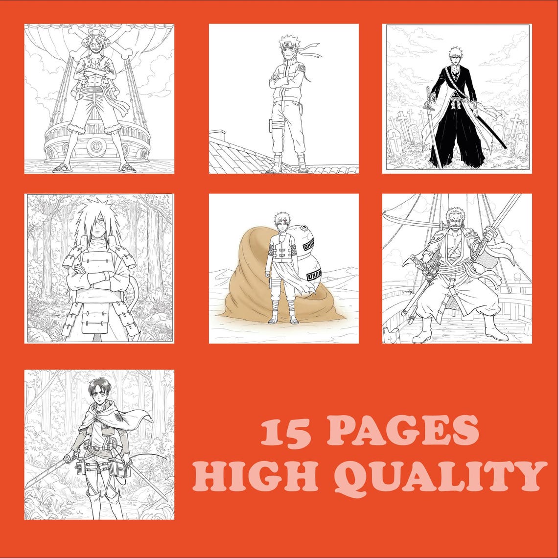 Anime Coloring Book for Kids | 15 High-quality Pages | Printable PDF ...