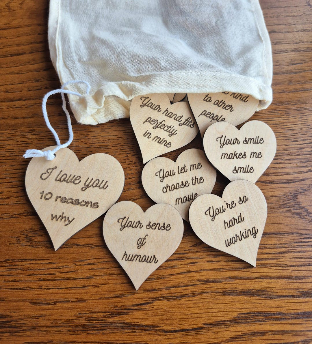 10 Reasons Why I Love You, Love Tokens, Heart, Wooden, Valentine's Gift ...