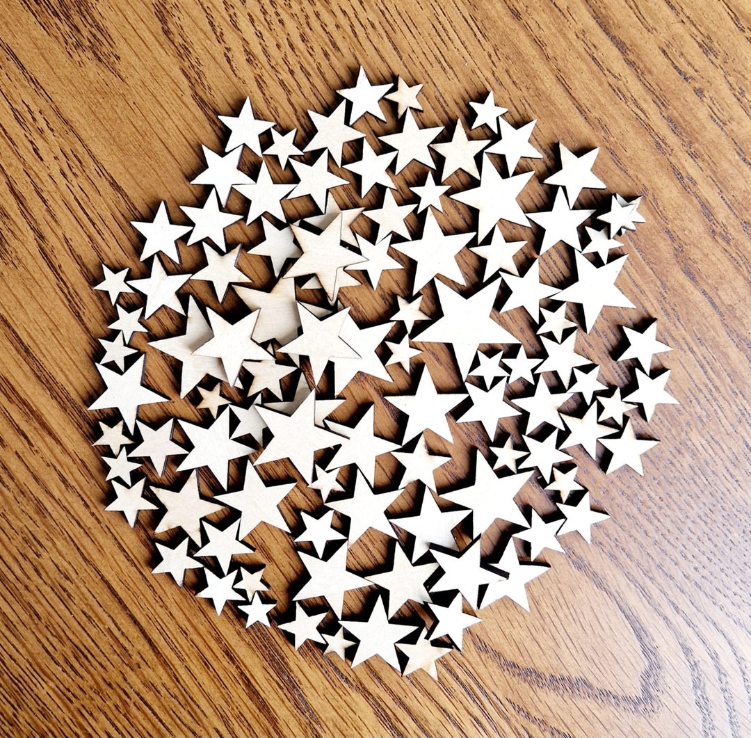 Pack of 100 Wooden Star Shapes, Stars Craft Materials, Blanks, Supplies ...