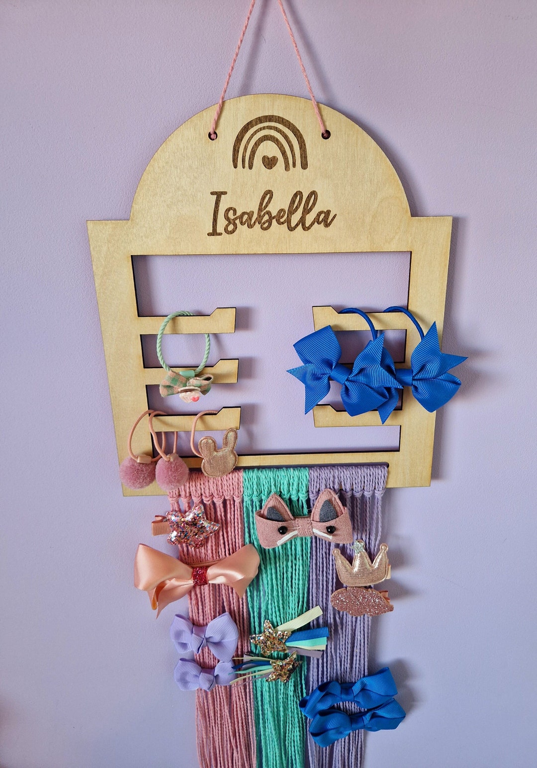 Rainbow Wooden Hair Bow Holder, Macrame Hanger, Niece Gift, Girls ...