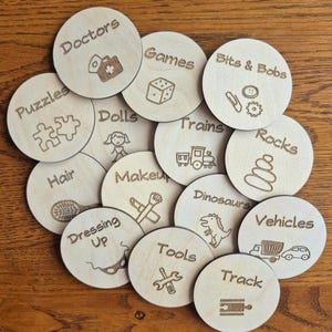 Custom Toy Box Labels, Personalised Wooden Discs, Toy Storage, Playroom ...