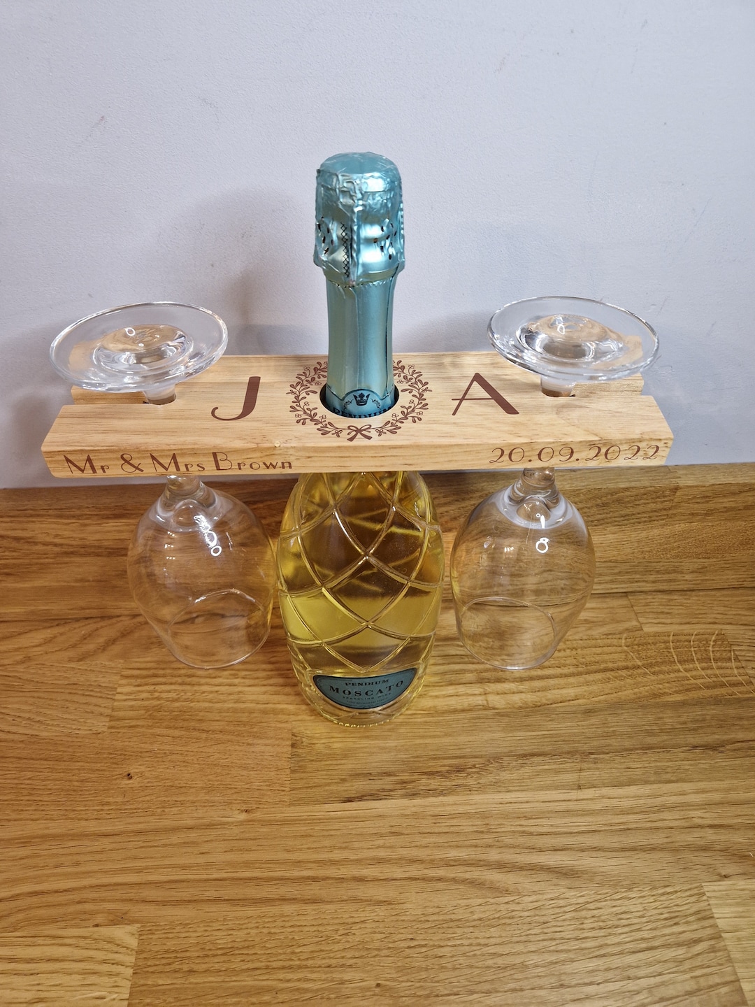 Wine Butler, Personalised Wine Glass & Bottle Holder, Wedding Gift ...