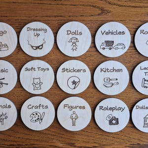 Custom Toy Box Labels, Personalised Wooden Discs, Toy Storage, Playroom ...