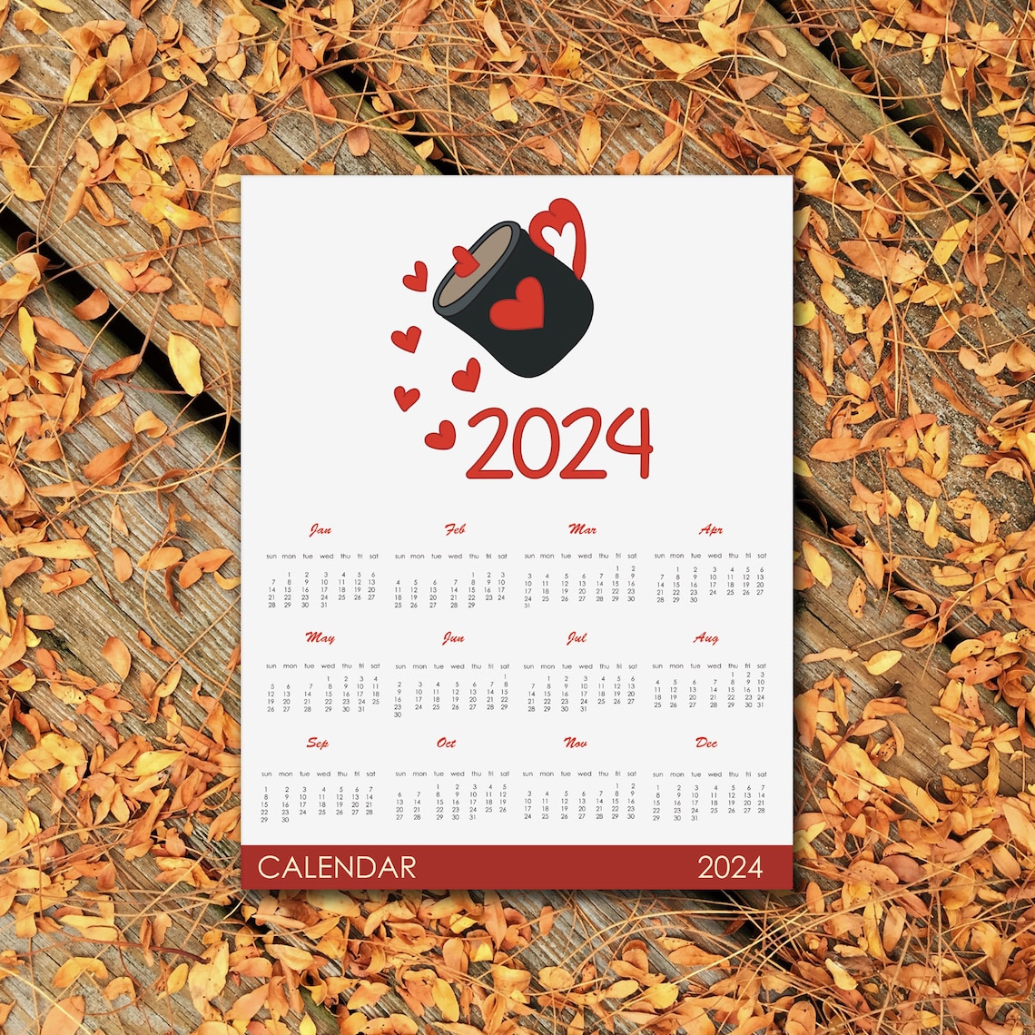 New Year Calendar 2024 Printable Calendar 2024 Illustration Calendar ...