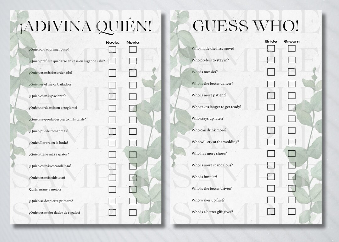 Bilingual Guess Who Bridal Shower Game (spanish & English) - Etsy