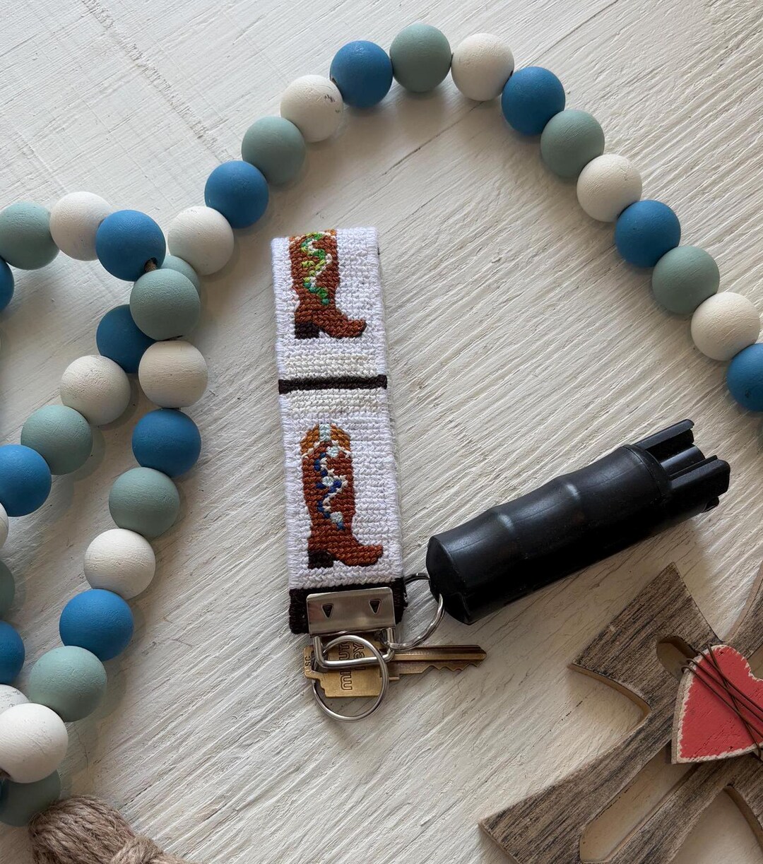 Custom Cowboy Boot Western Keychain– Embroidered Western Wristlet ...