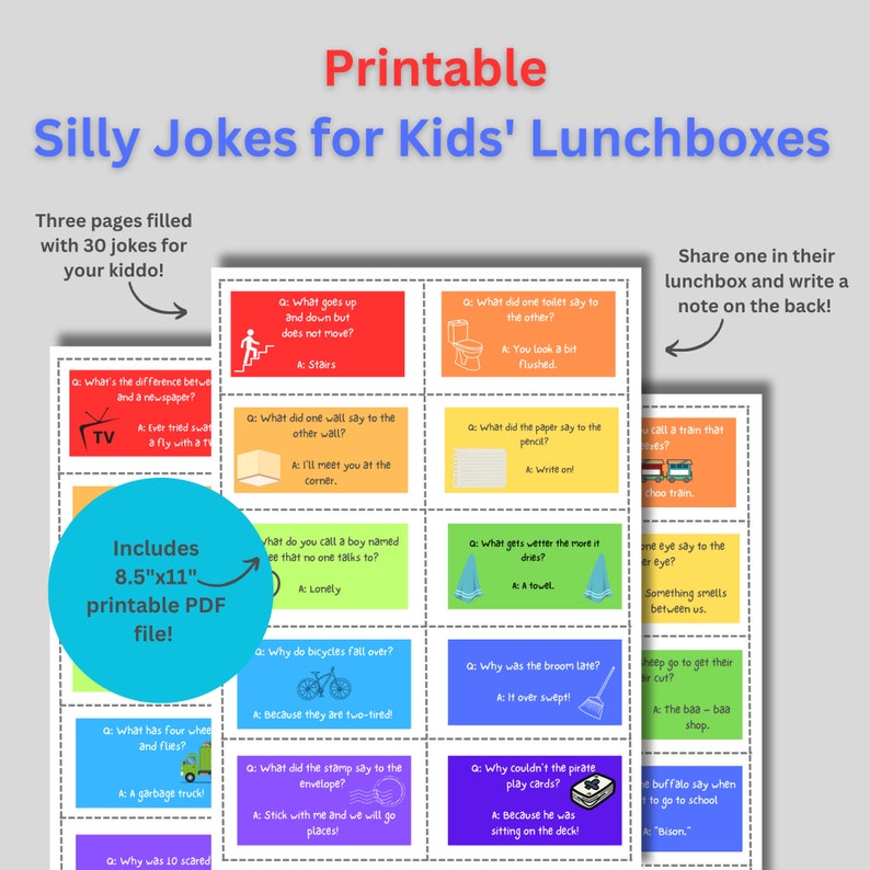 Printable Lunchbox Jokes for Kids, Back to School Notes, Cute Silly ...