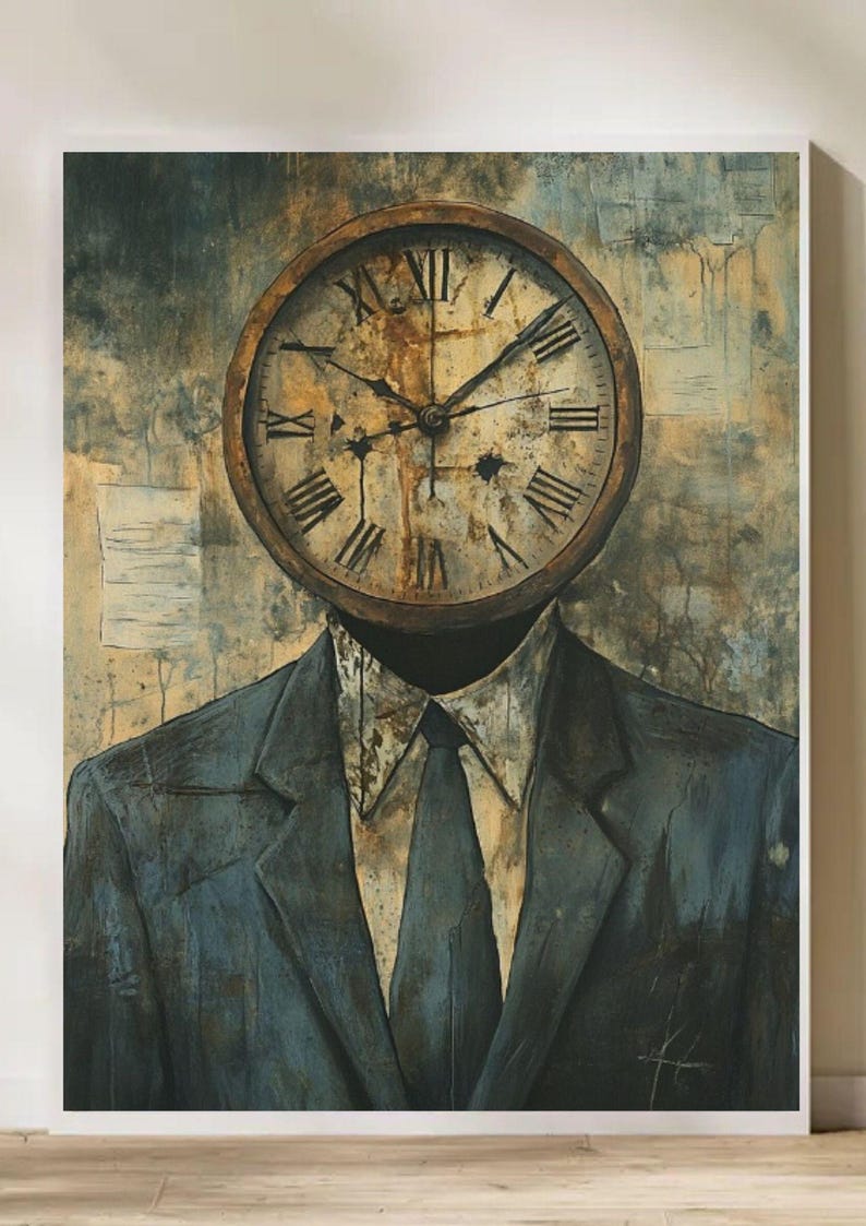 Surreal Clock Head Man Wall Art Printable | Vintage Conceptual Artwork ...