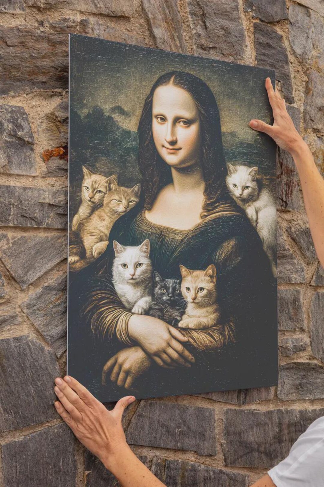 Mona Lisa With Cats Art Print – Funny Renaissance Portrait (digital ...