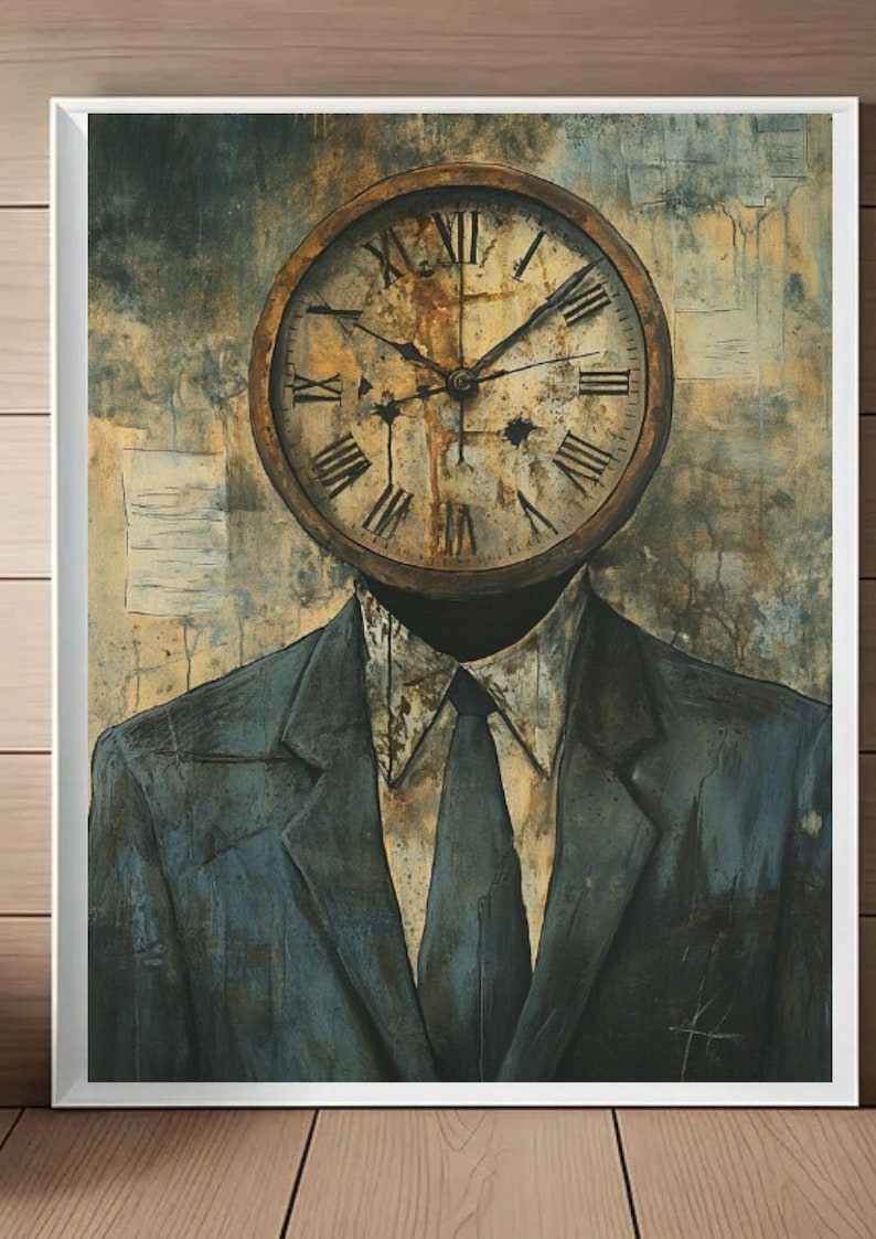 Surreal Clock Head Man Art Print | Vintage Abstract Portrait (digital ...