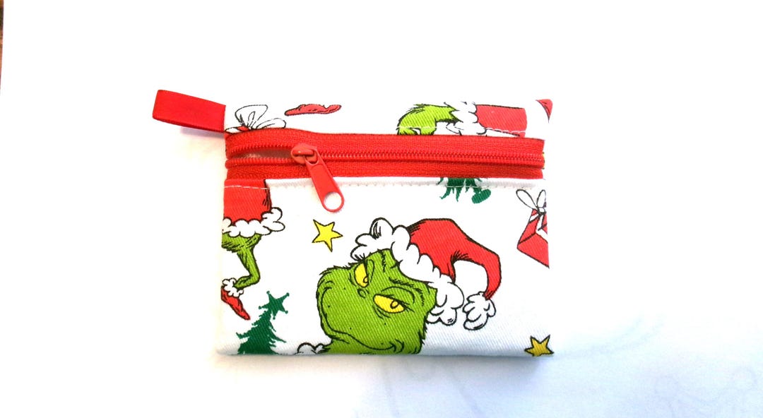 Grinch Coin Zipper Pouch Grinch & Christmas Trees on White Cotton ...