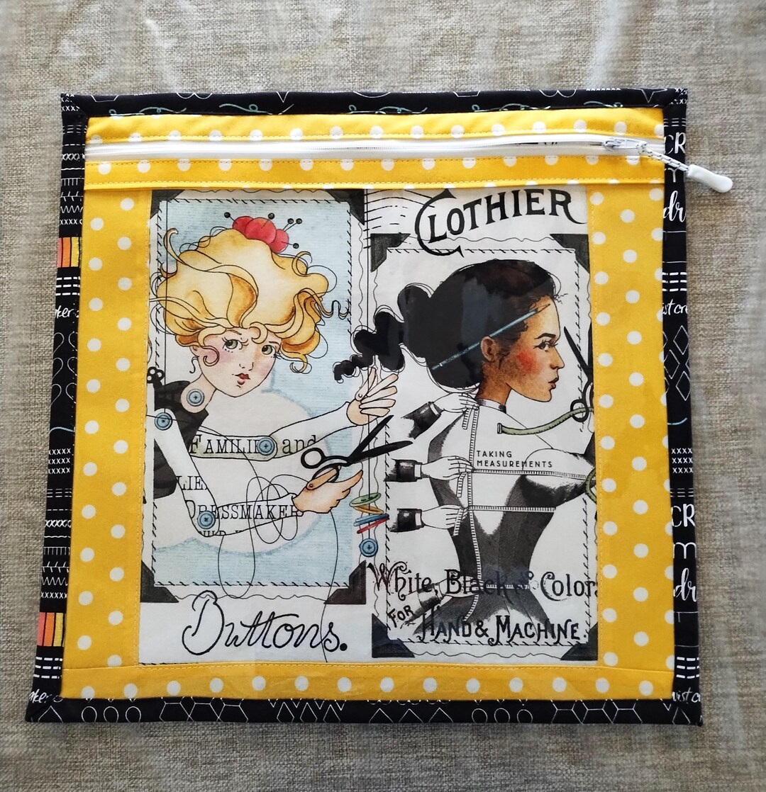 Needlework Project Bag With Vinyl Window yellow Border Cross Stitch ...