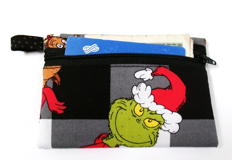Grinch Zipper Pouch: Black Buffalo Check Christmas Coin Purse - Etsy