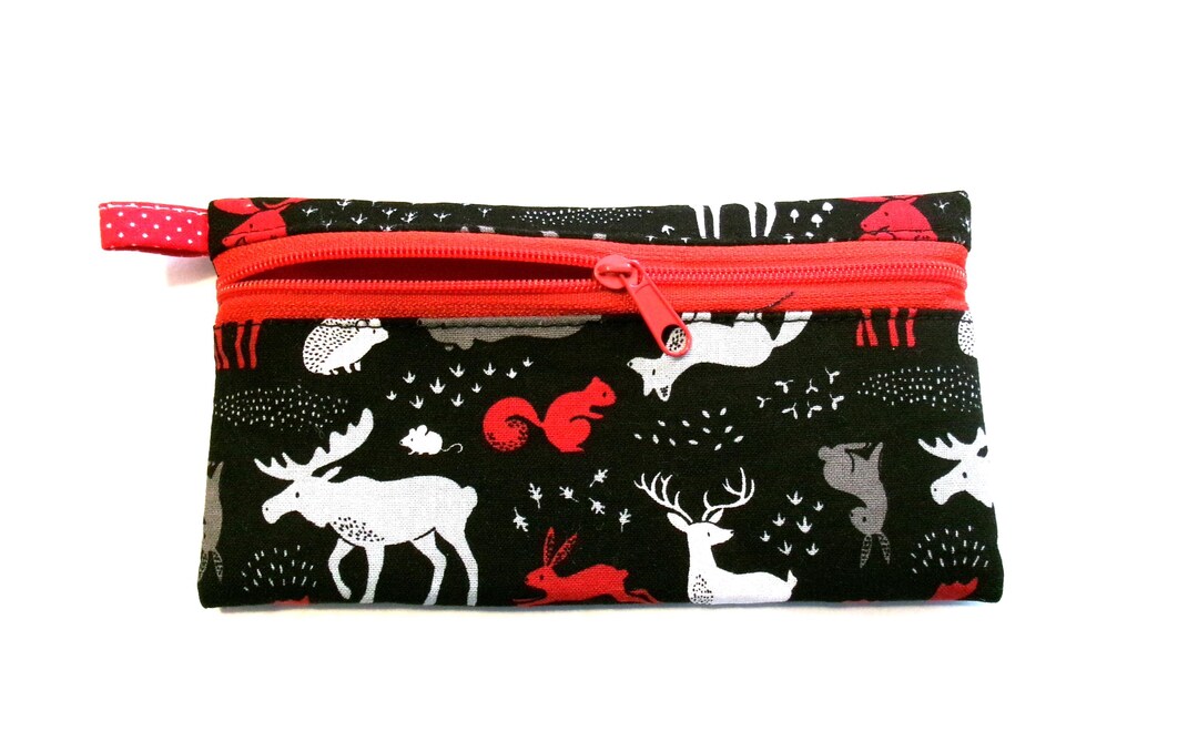 Forest Animals Zipper Pouch - Deer, Moose, Rabbit Fabric - Fully Lined ...