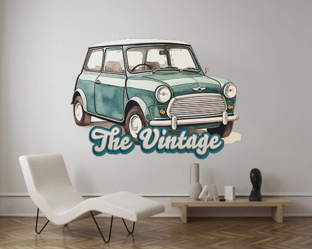 Vintage Mini Cooper Wall Decal Watercolor Mini Cooper Wall Art Car Wall ...