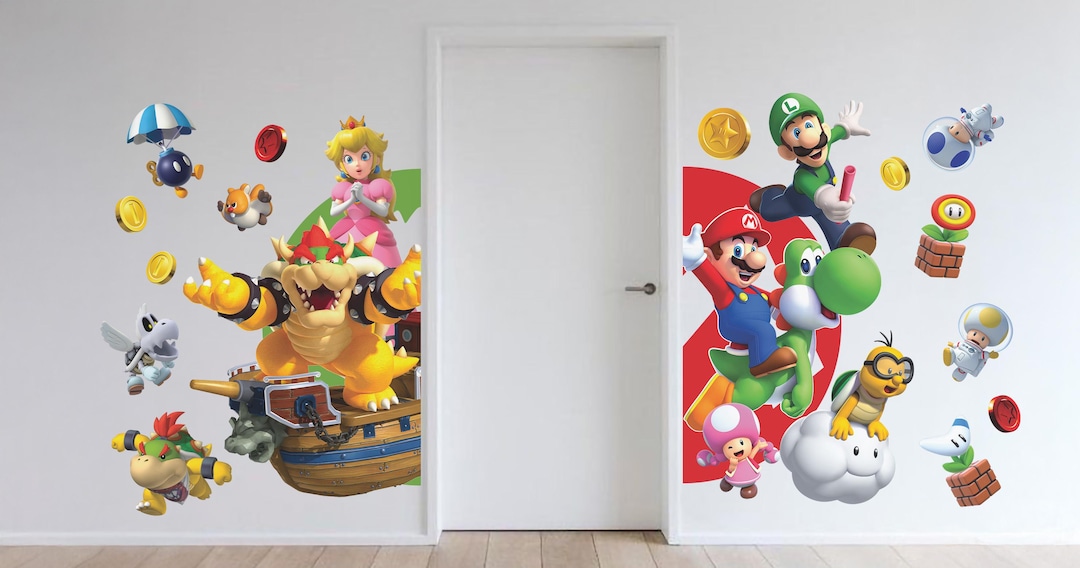Removable Super Mario Wall Decal Luigi Wall Sticker Princess Peach Wall ...