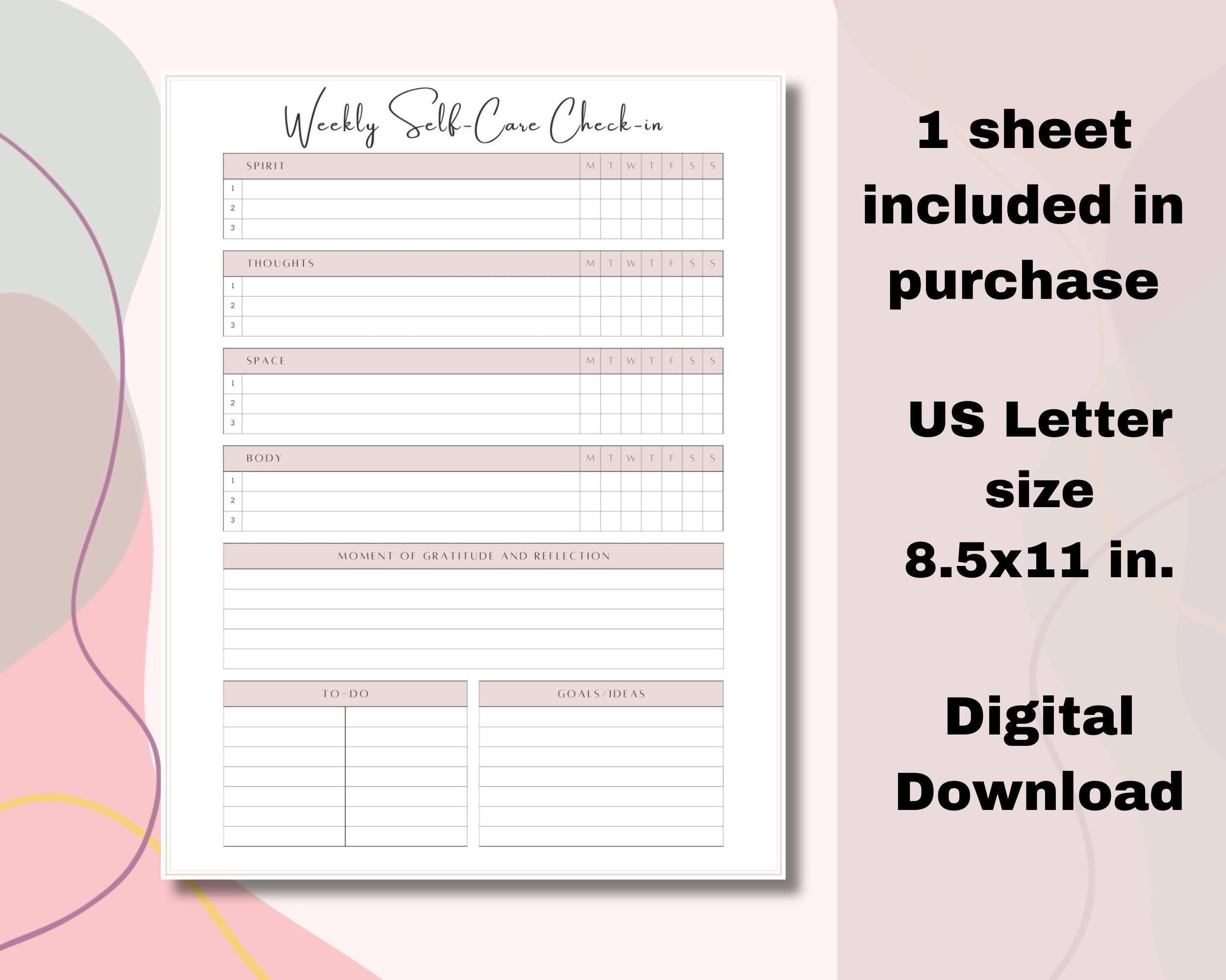 Printable Daily Self-care Check-in for Weekly Self-care Activities ...