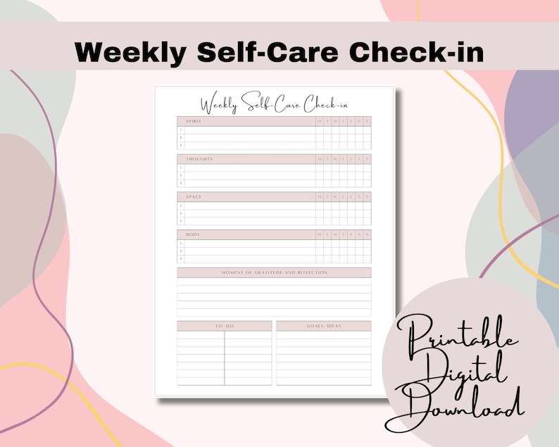Printable Daily Self-care Check-in for Weekly Self-care Activities ...