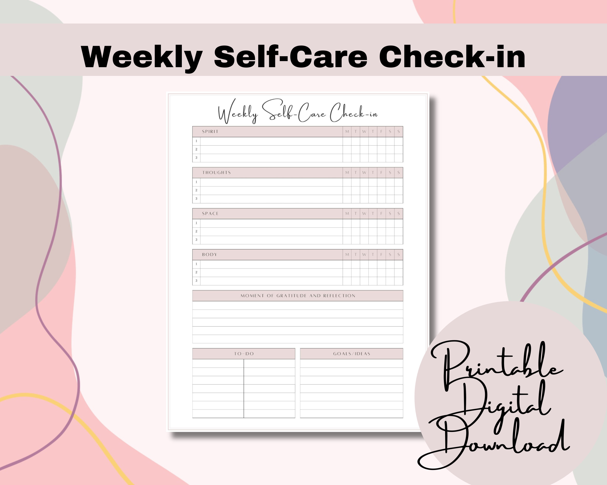 Printable Daily Self-care Check-in for Weekly Self-care Activities ...